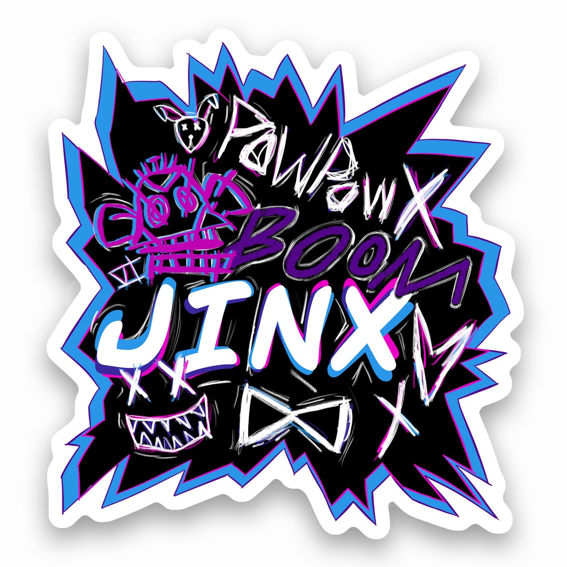 Jinx Laminated Sticker black Arcane League of Legends Made - Etsy