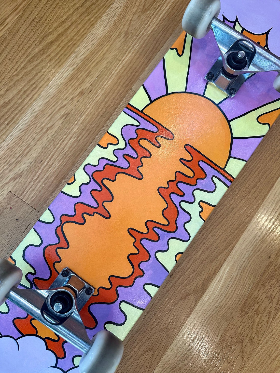 Hand-painted Wavy Sunset Design Skateboard - Etsy