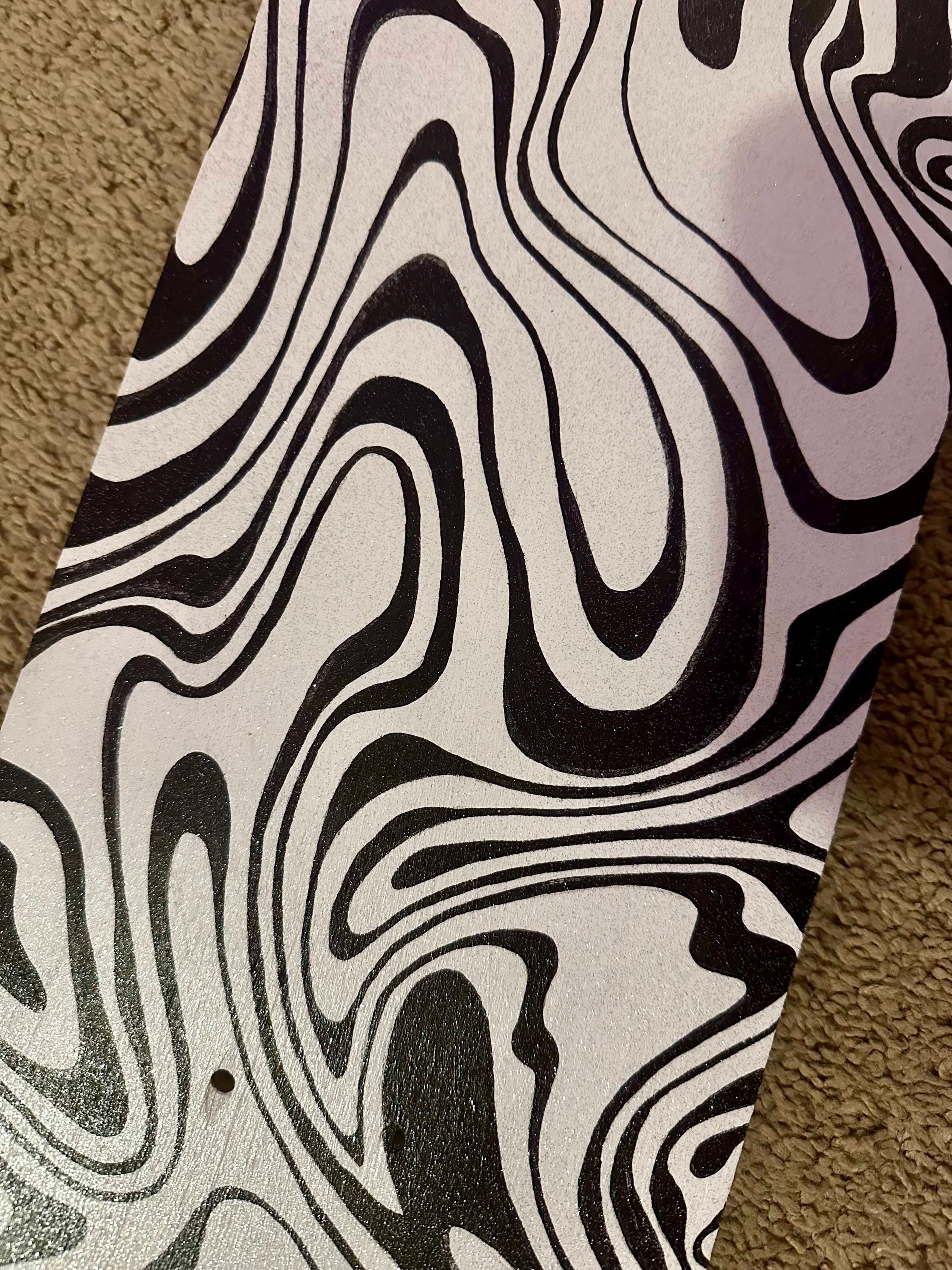 Custom Hand Painted Black and White Swirl Warp Skateboard Deck Wall ...