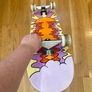 Hand-painted Wavy Sunset Design Skateboard - Etsy