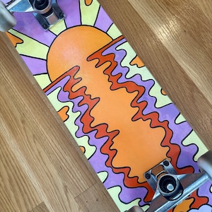 Hand-painted Wavy Sunset Design Skateboard - Etsy