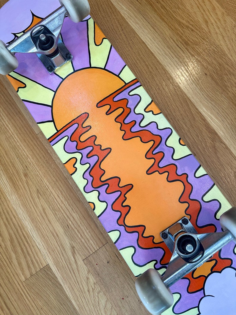 Hand-painted Wavy Sunset Design Skateboard - Etsy