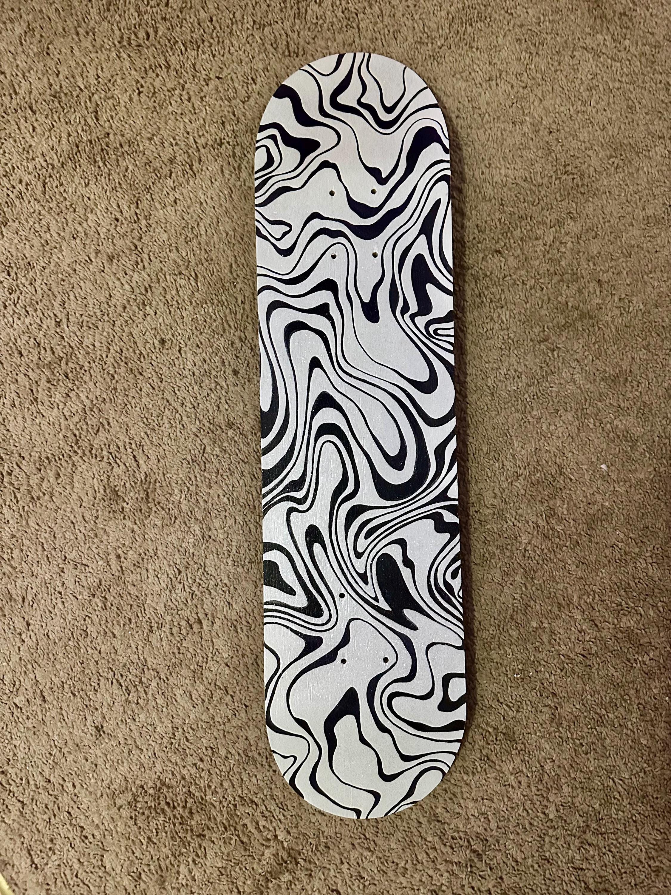 Custom Hand Painted Black and White Swirl Warp Skateboard Deck Wall ...