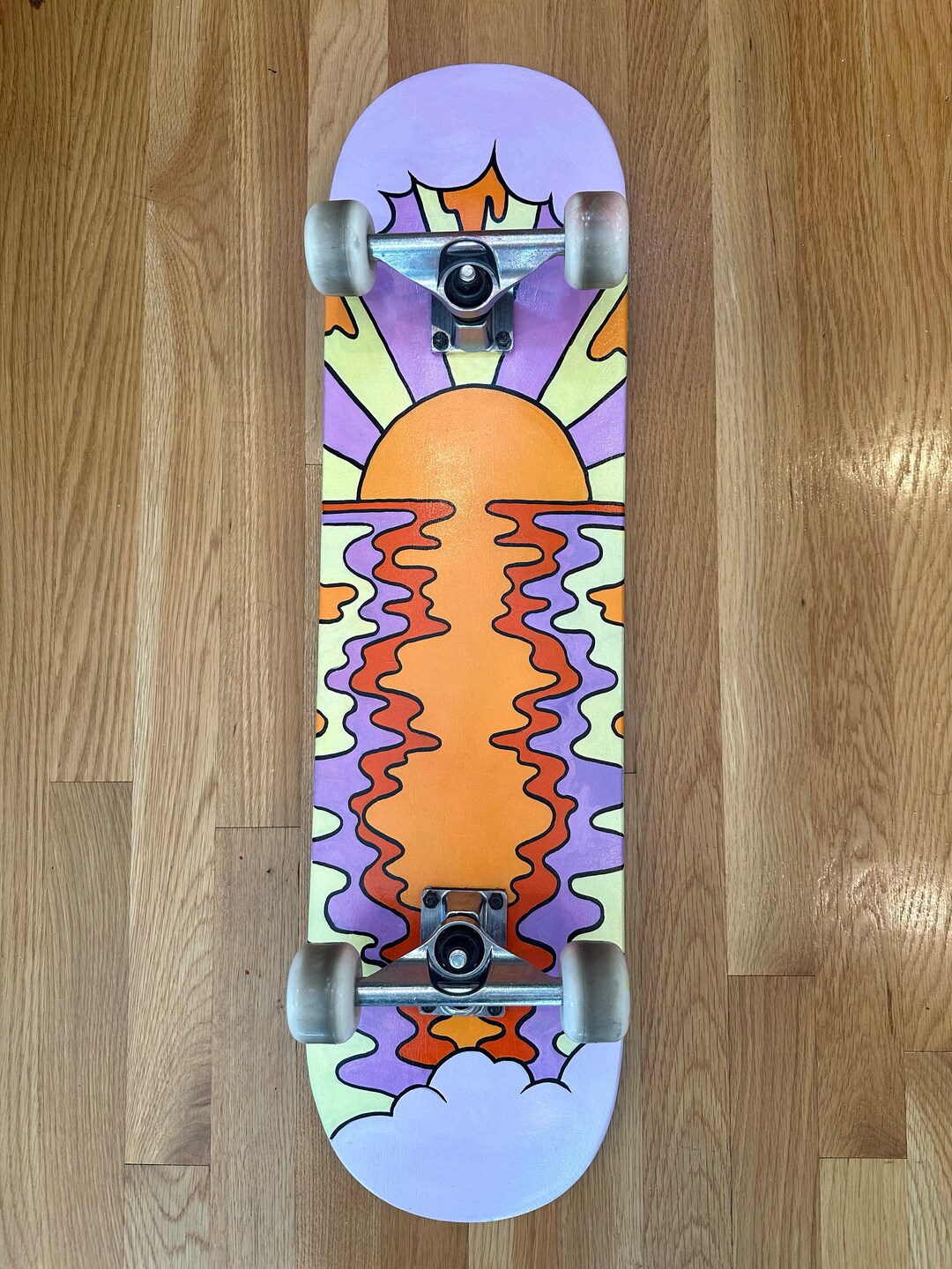 Hand-painted Wavy Sunset Design Skateboard - Etsy