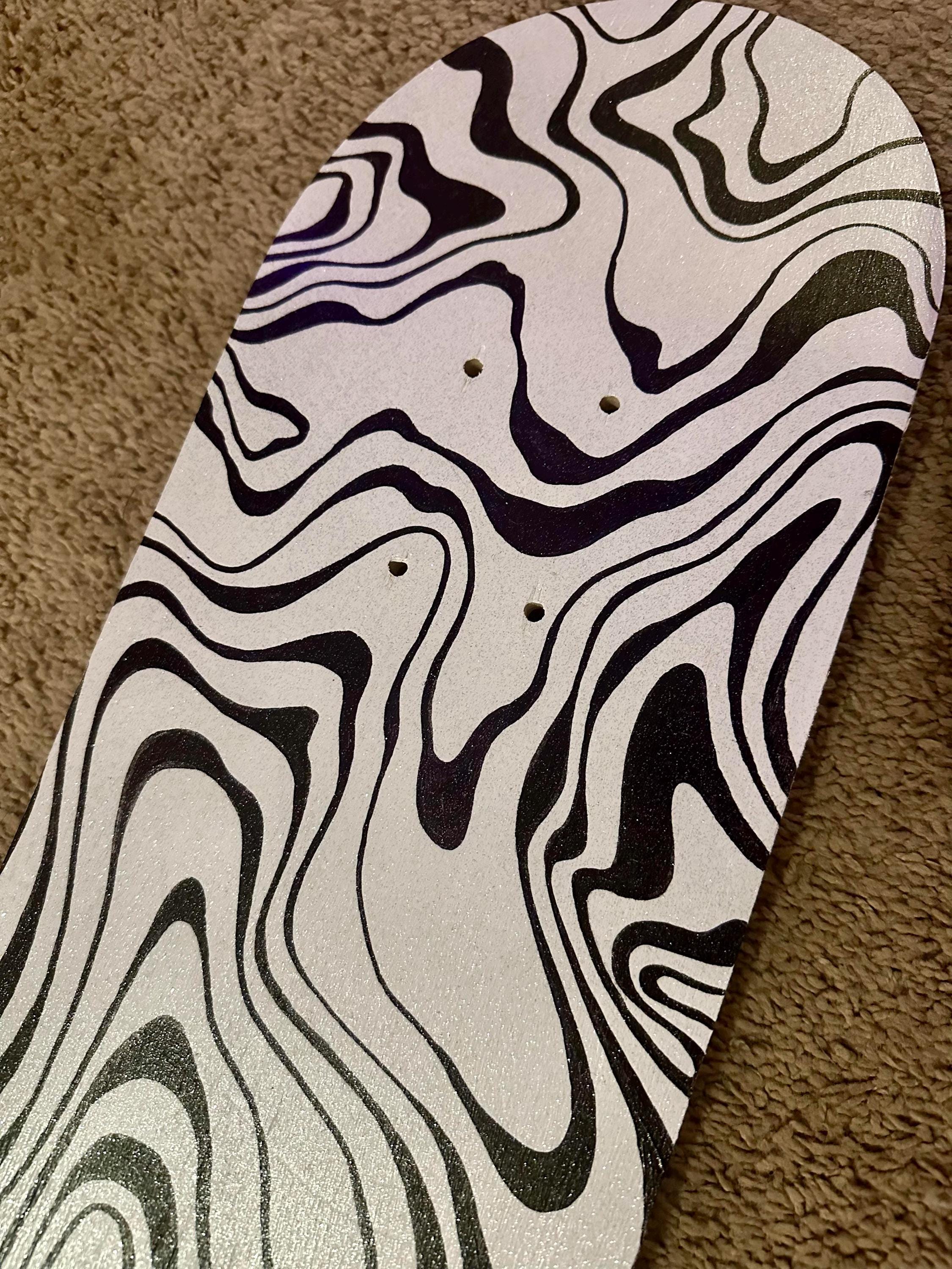 Custom Hand Painted Black and White Swirl Warp Skateboard Deck Wall ...