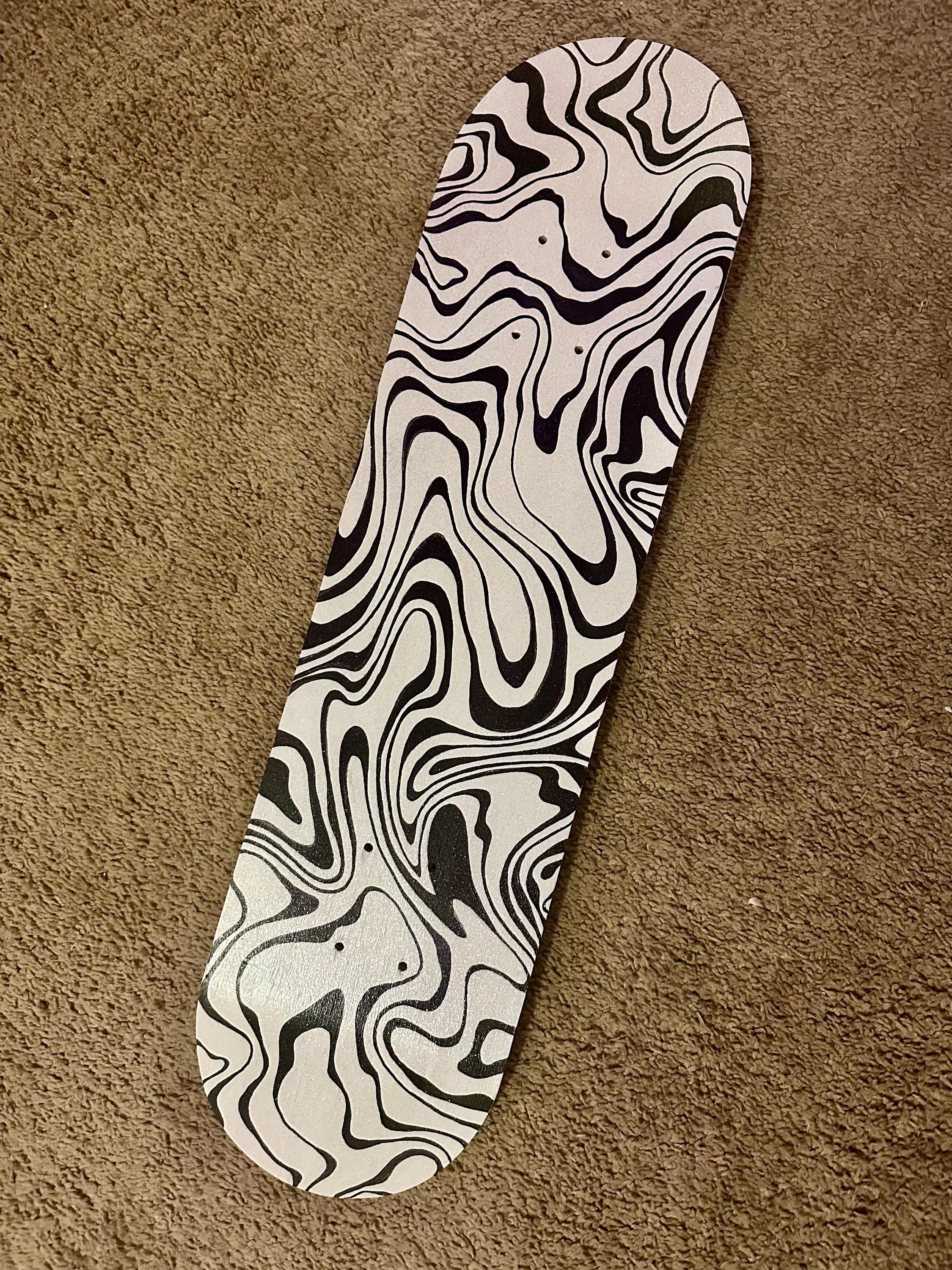 Custom Hand Painted Black and White Swirl Warp Skateboard Deck Wall ...