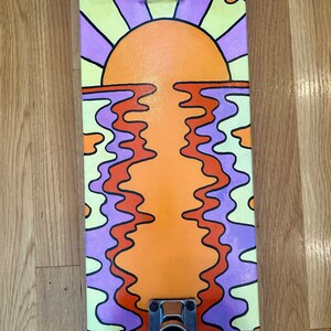 Hand-painted Wavy Sunset Design Skateboard - Etsy