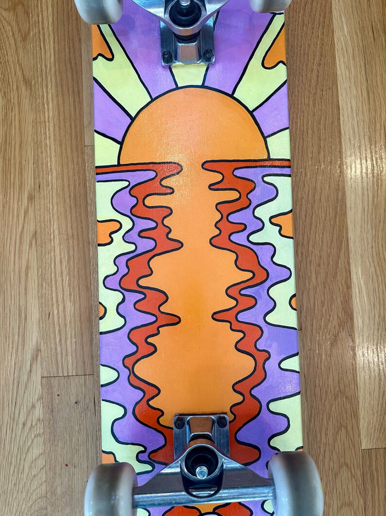 Hand-painted Wavy Sunset Design Skateboard - Etsy
