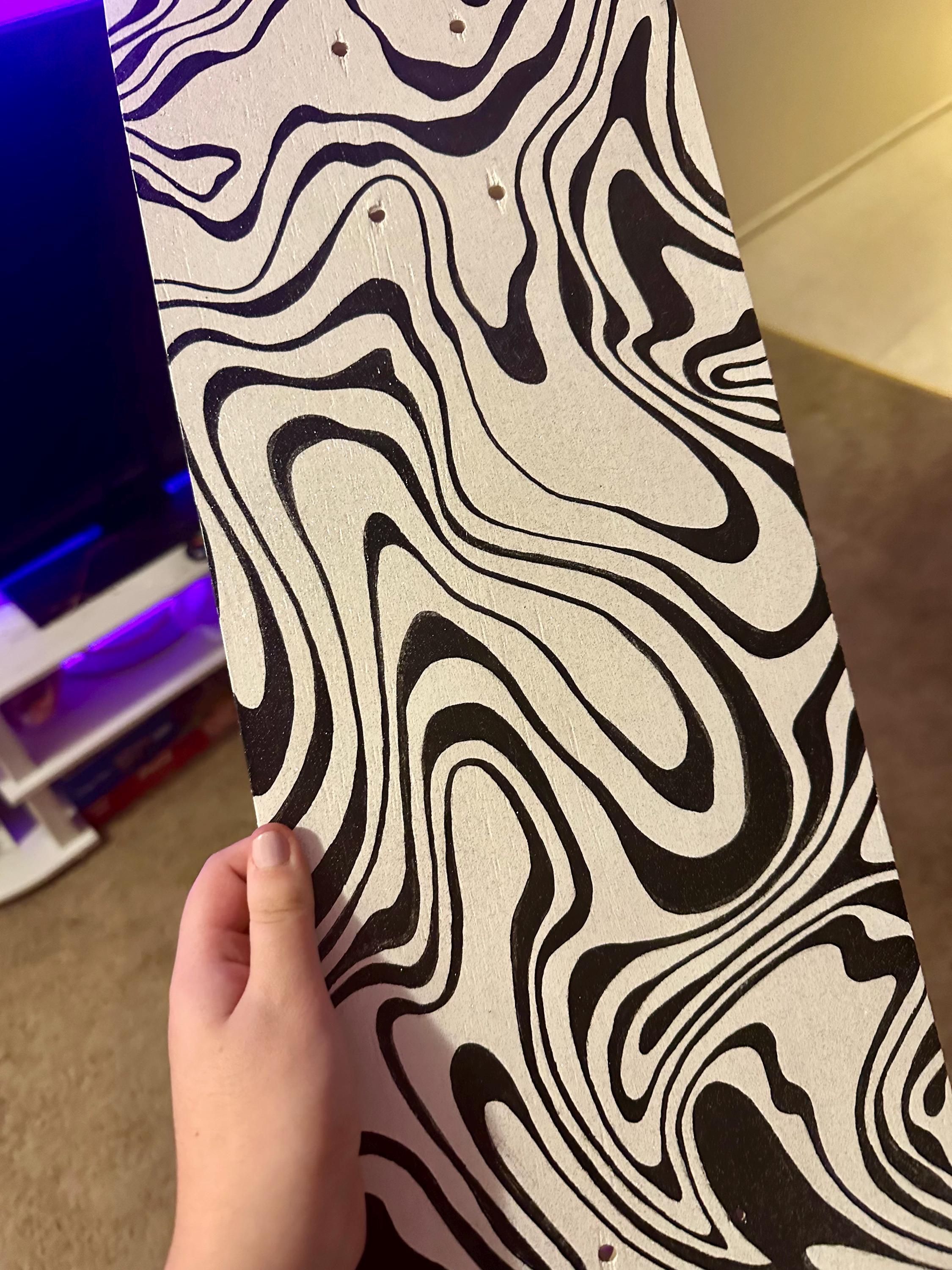 Custom Hand Painted Black and White Swirl Warp Skateboard Deck Wall ...