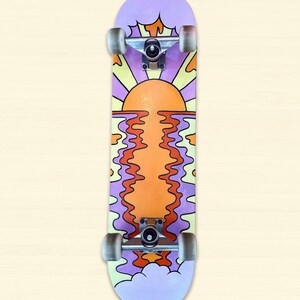 Hand-painted Wavy Sunset Design Skateboard - Etsy