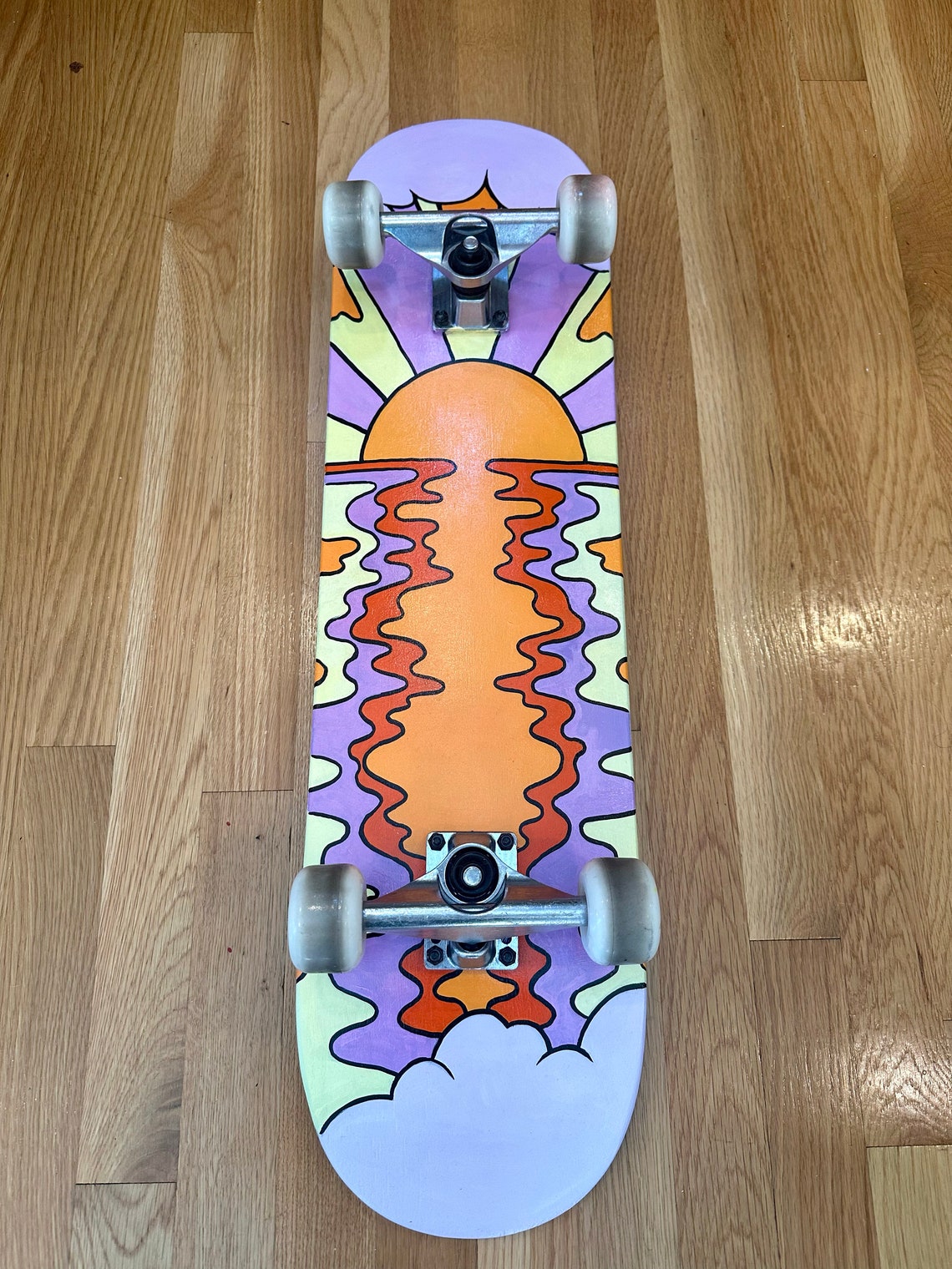 Hand-painted Wavy Sunset Design Skateboard - Etsy