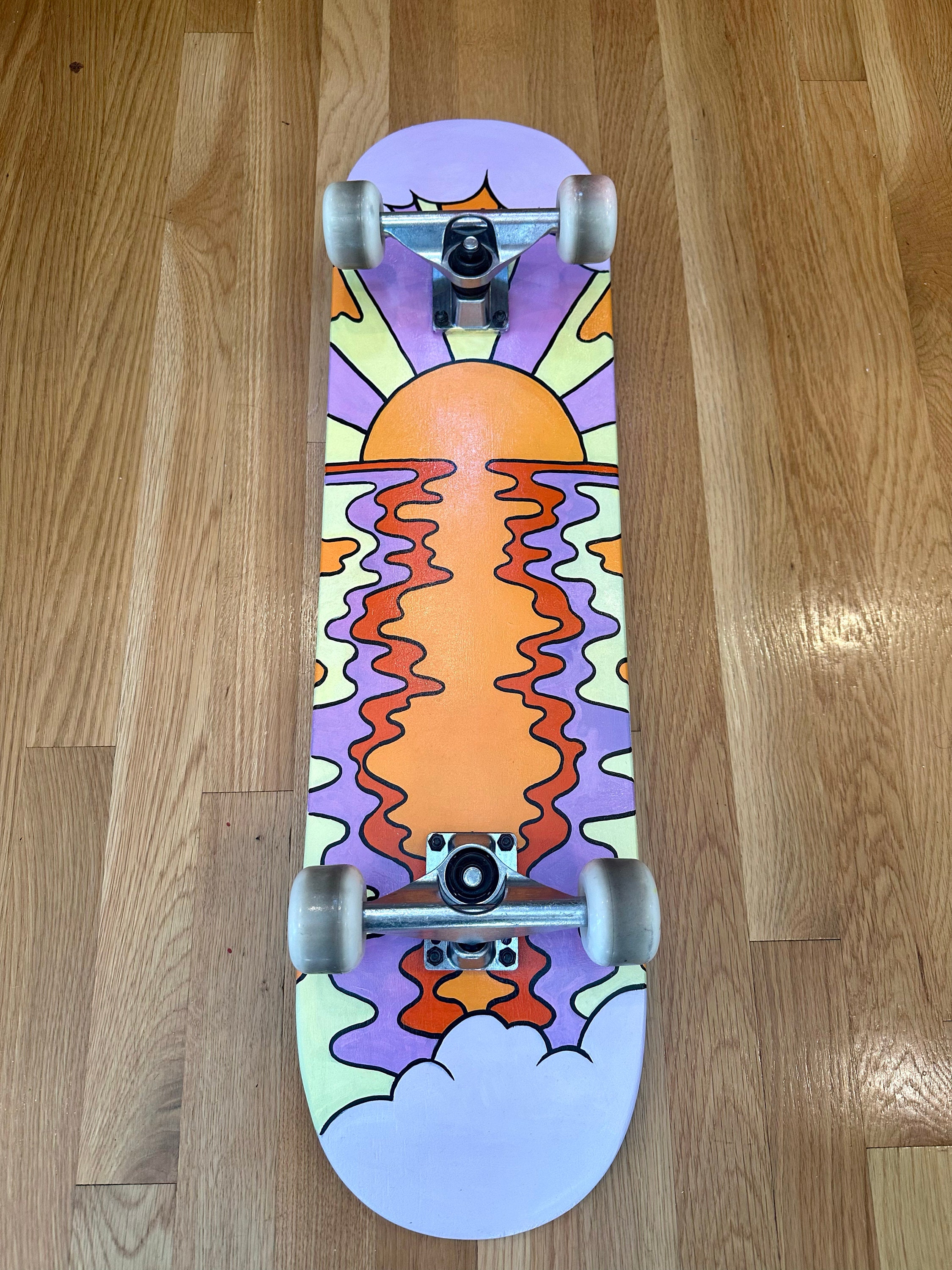 Hand-painted Wavy Sunset Design Skateboard - Etsy