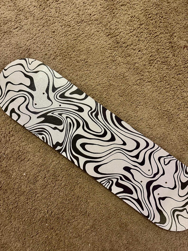 Custom Hand Painted Black and White Swirl Warp Skateboard Deck Wall ...