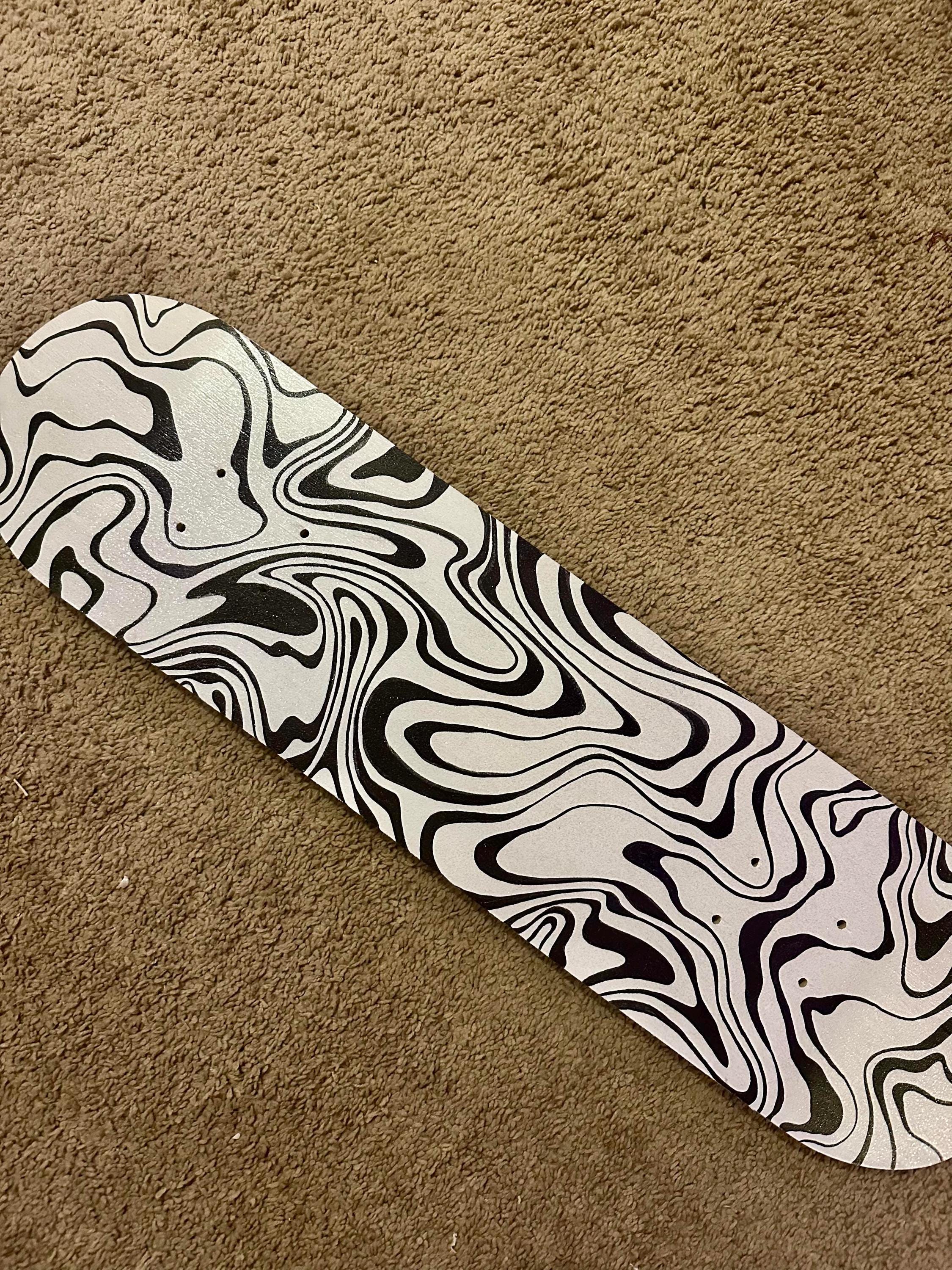 Custom Hand Painted Black and White Swirl Warp Skateboard Deck Wall ...