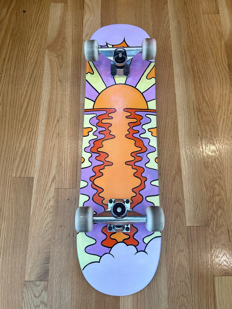 Hand-painted Wavy Sunset Design Skateboard - Etsy