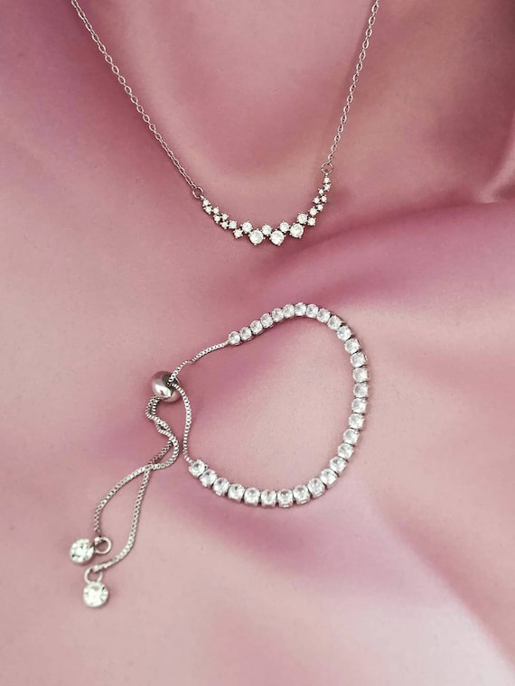 Silver Diamanté Stone Jewellery Set Diamante Bracelet Square - Etsy