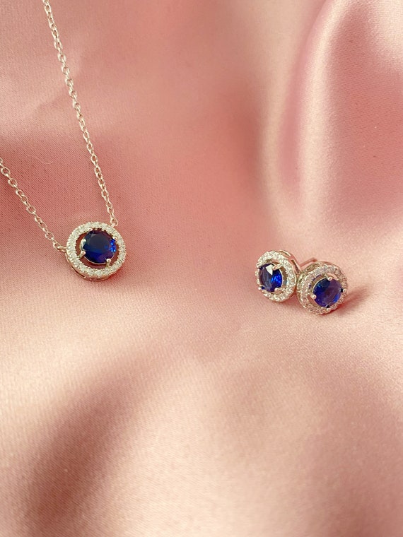 Blue Diamanté Circle Jewellery Set Circle Necklace Blue - Etsy
