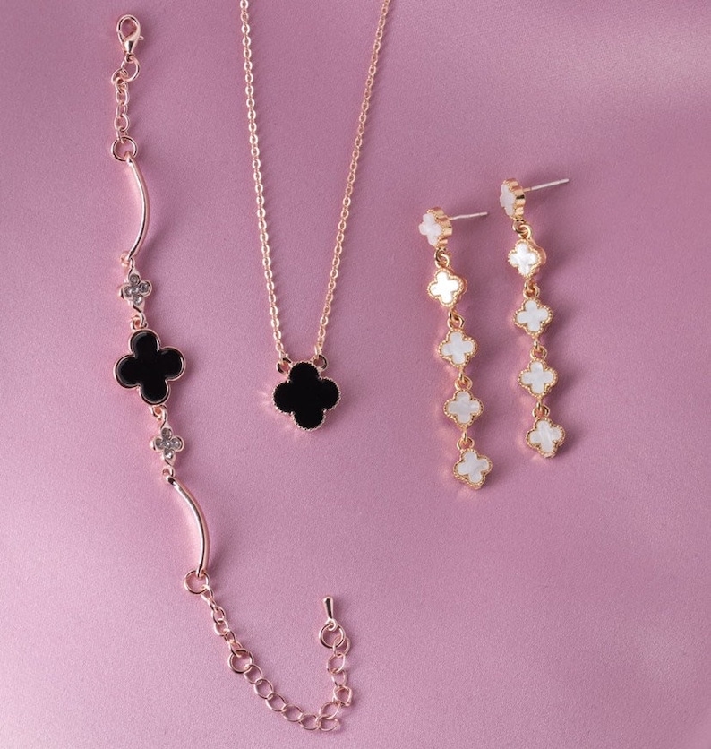 Rose Gold & Black, Clover Jewellery Set, Black Clover, Rose Gold Clover ...