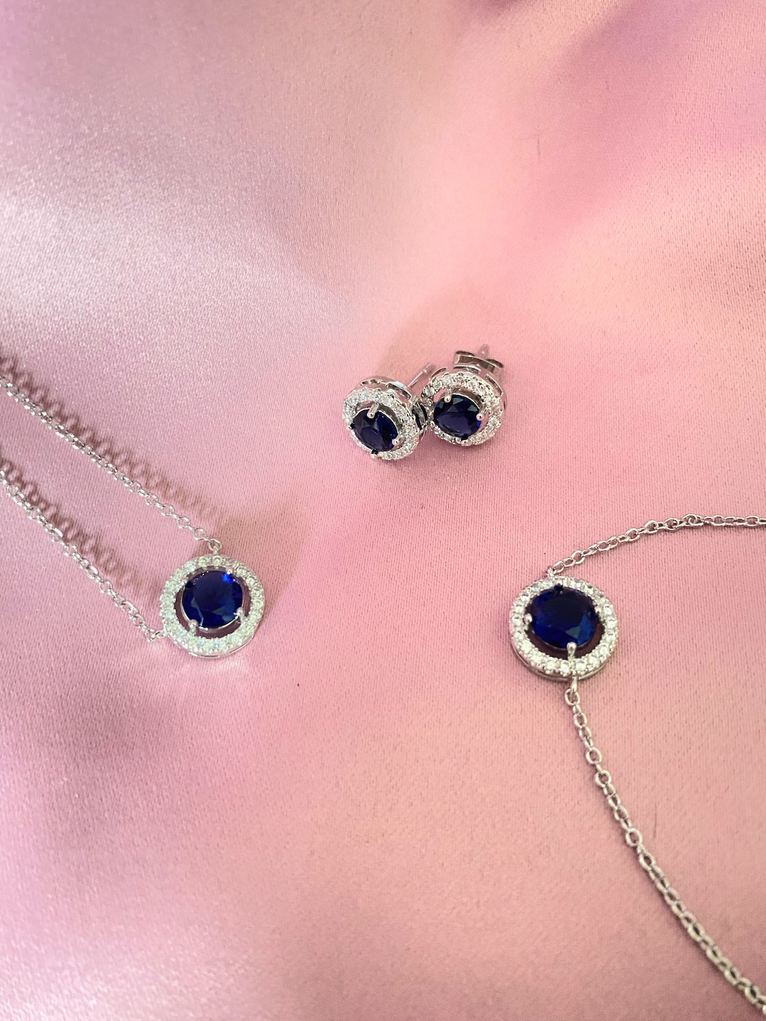 Blue Diamanté Circle Jewellery Set, Circle Necklace, Blue Earrings ...
