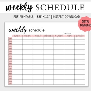 WEEKLY Schedule Template Week at a Glance Printable Hourly Weekly ...