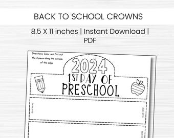 First Day of Preschool Crown Craft Activity Printable, English and ...