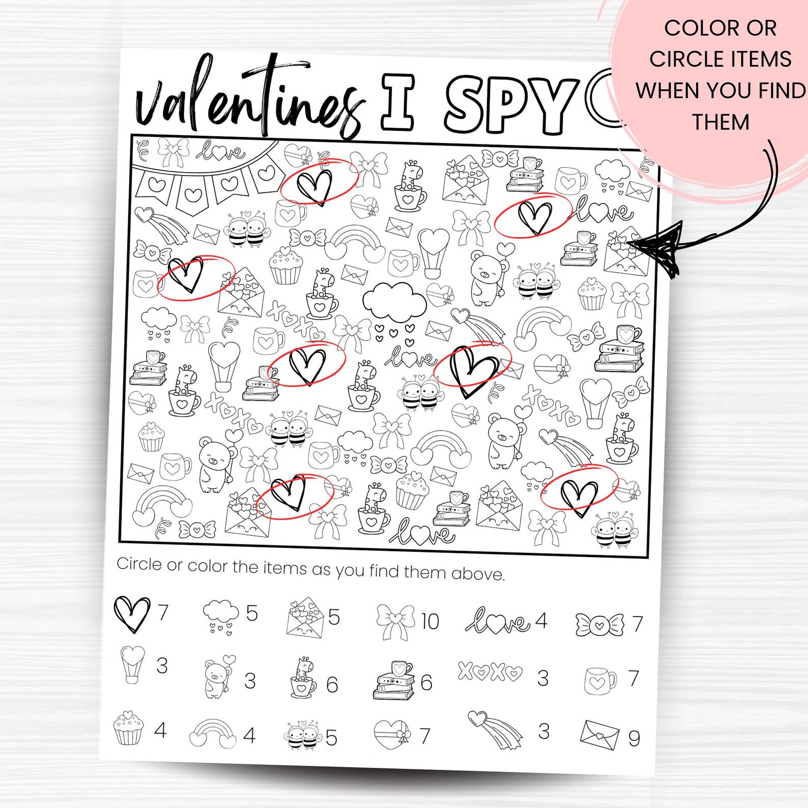 Valentines Worksheet, I Spy Printable, Seek and Find, Valentine Games ...