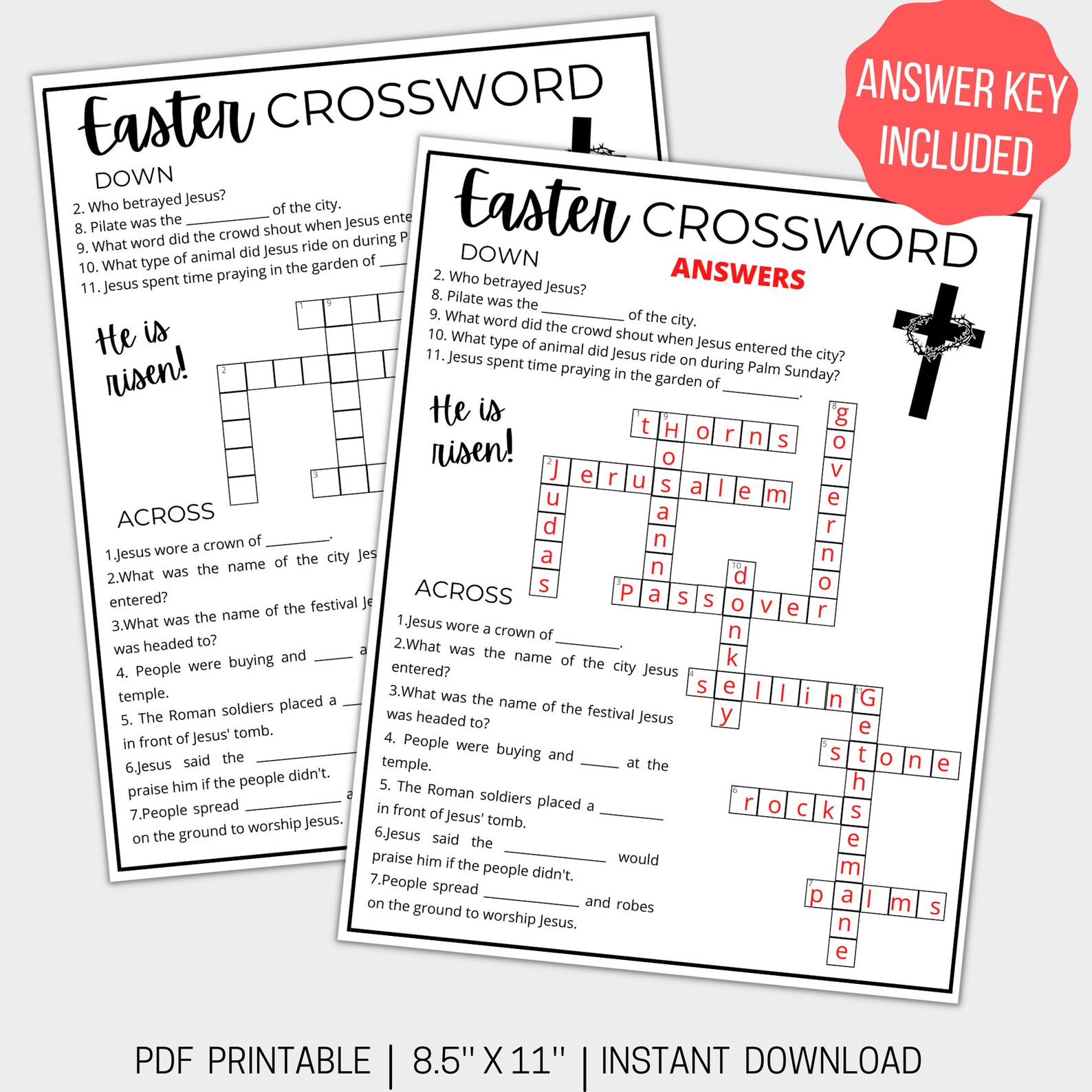 Easter Crossword Puzzle Printable - Easter Printable Activity- Sunday ...