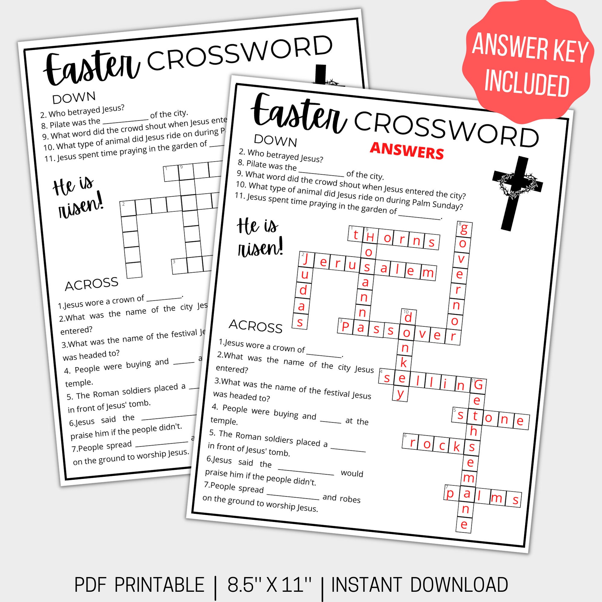 Easter Crossword Puzzle Printable - Easter Printable Activity- Sunday ...