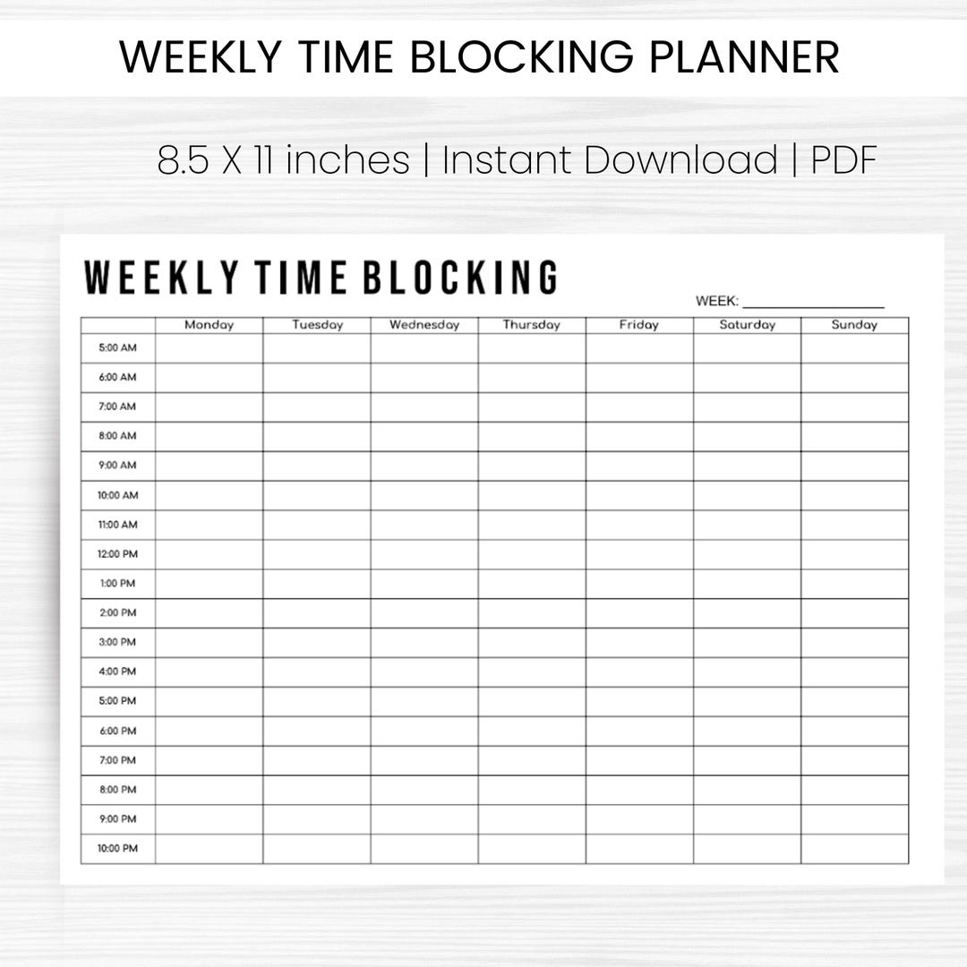 Time Blocking Printable - Block Schedule Planner - Weekly Time Blocking ...