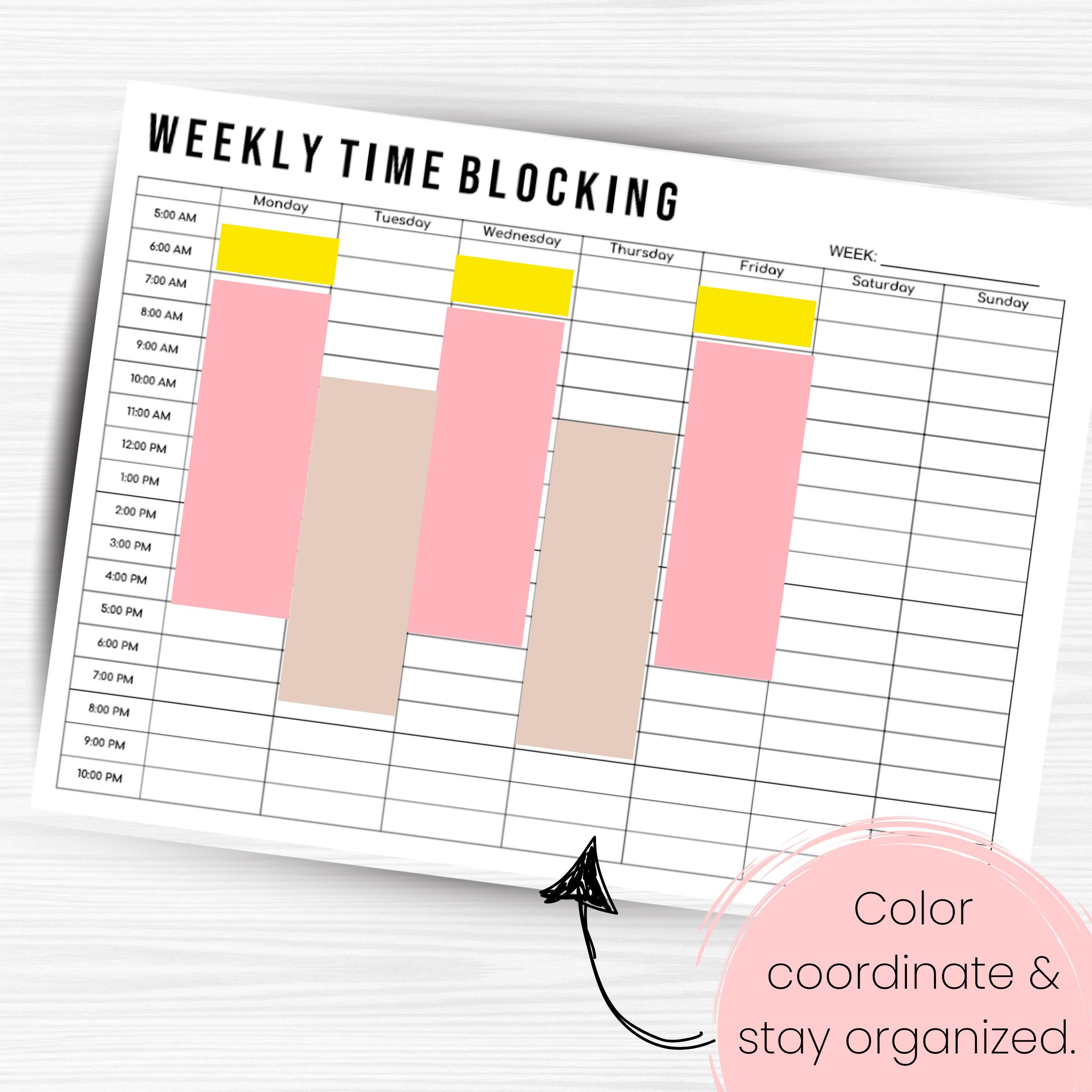 Time Blocking Printable - Block Schedule Planner - Weekly Time Blocking ...