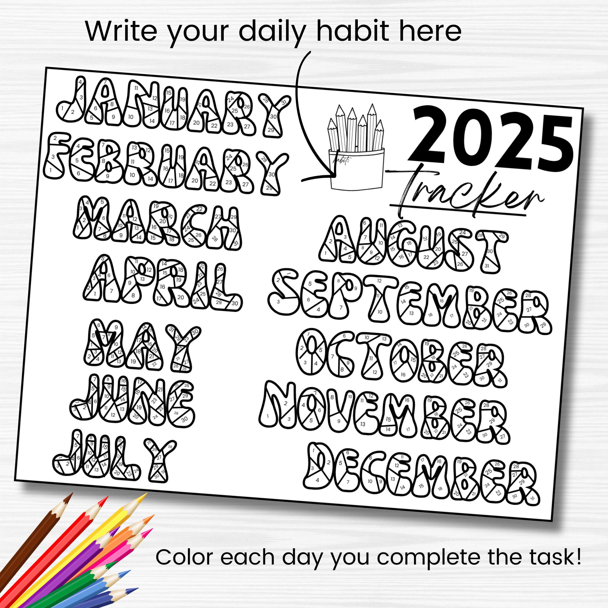 Coloring Habit Tracker Habit Tracker 2025 Daily Habit Tracker Instant ...