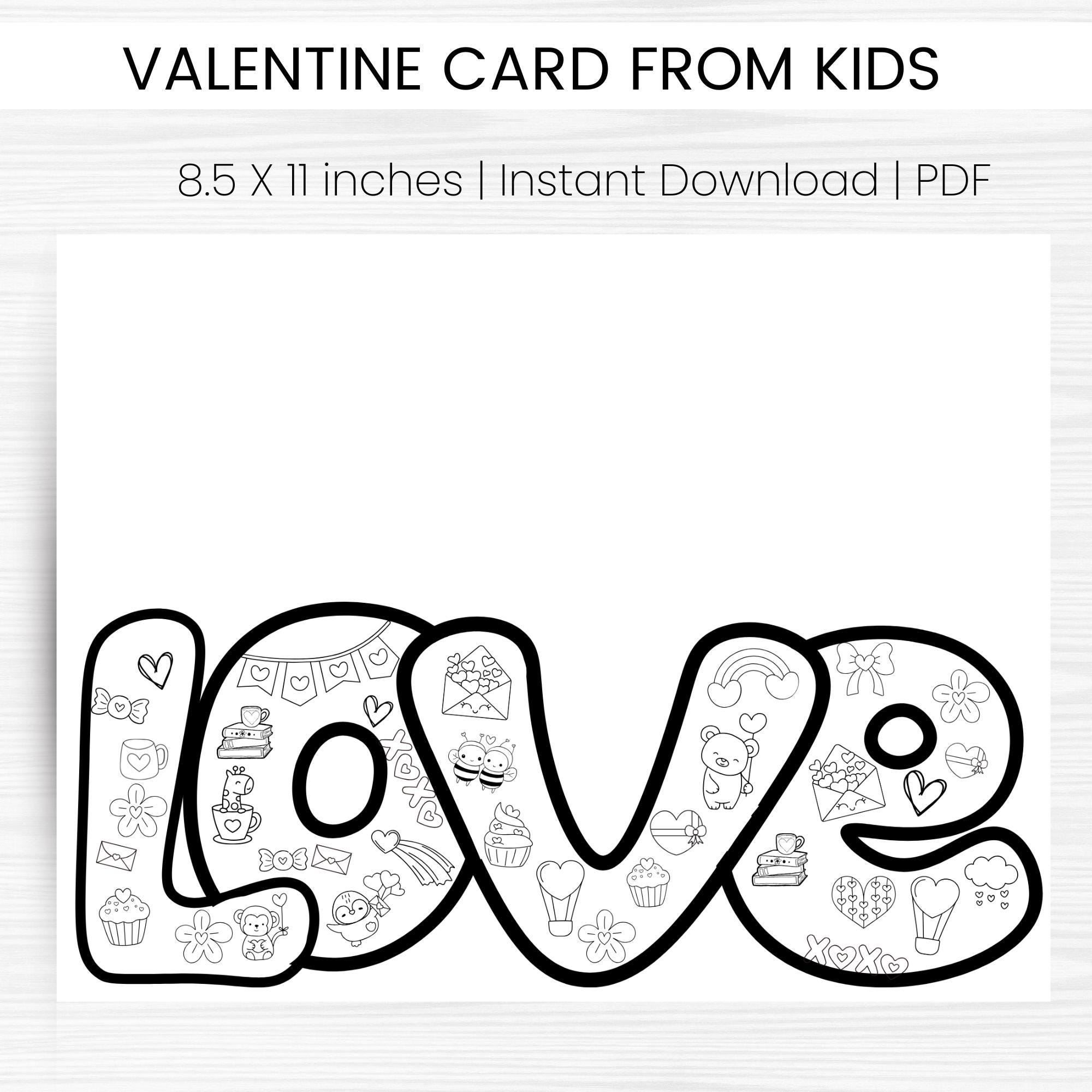 LOVE Coloring Valentines Day Card, Valentine Activity for Kids ...