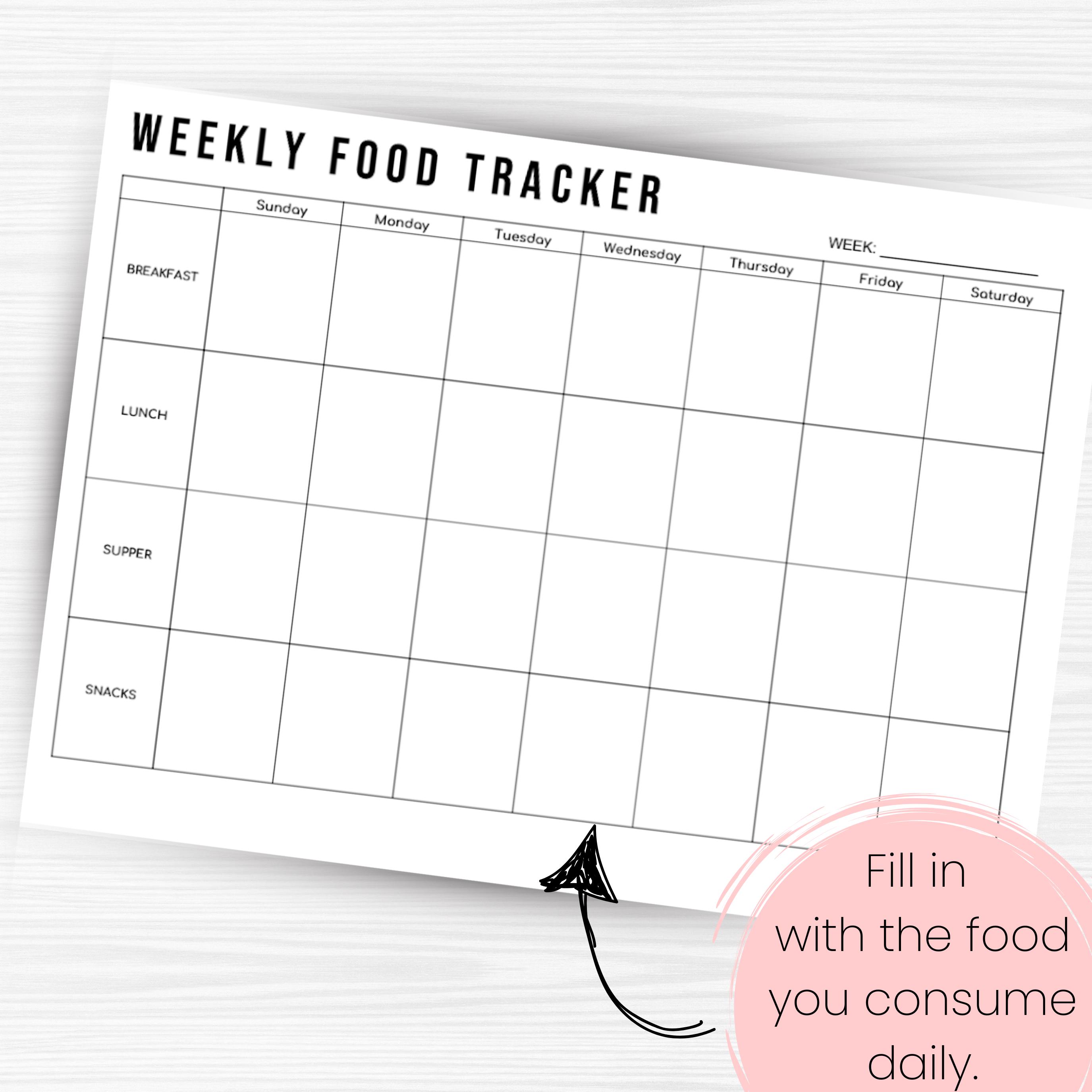 Food Tracker Log Printable, Printable Daily Food Journal, Meal Tracker ...