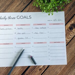 DAILY GOALS Tracker Printable- Weekly Goals Tracker Printable, Daily 3 ...