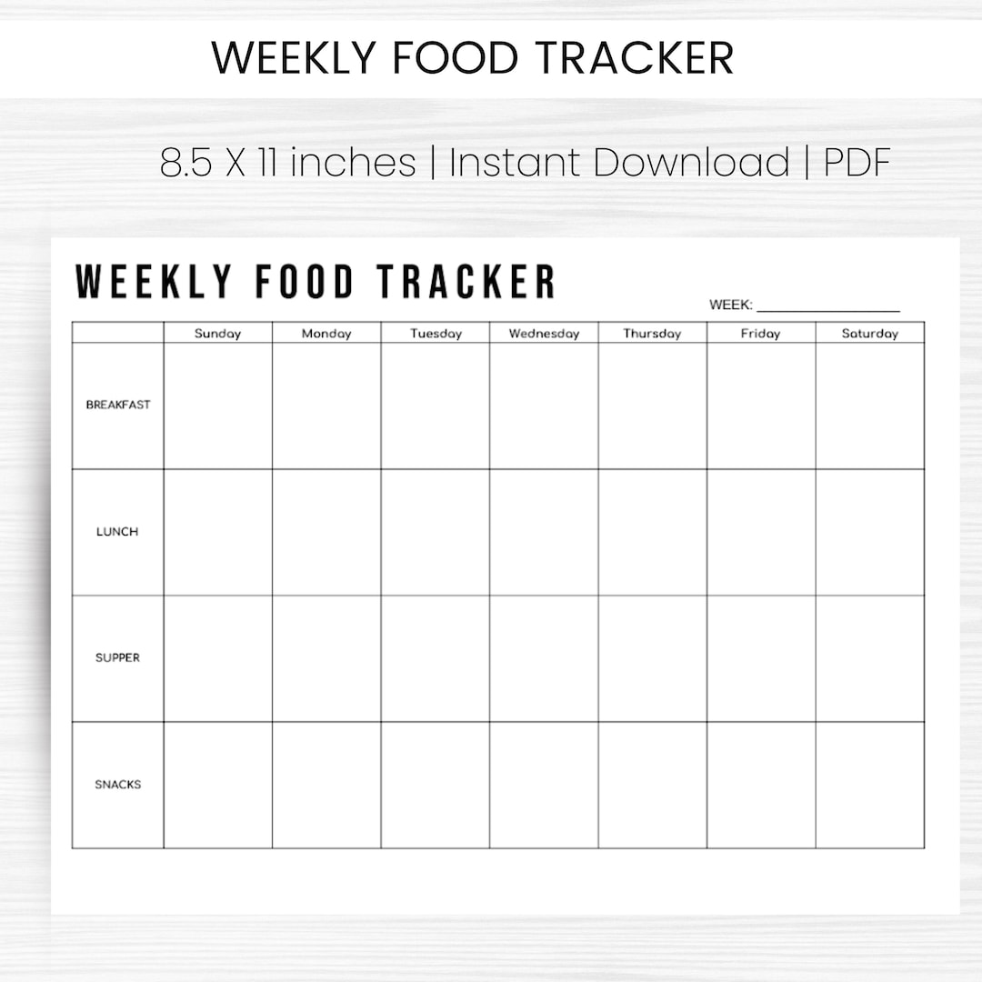 Food Tracker Log Printable, Printable Daily Food Journal, Meal Tracker ...