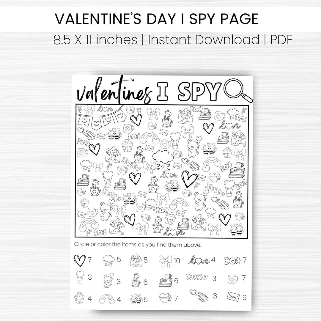 Valentines Worksheet, I Spy Printable, Seek and Find, Valentine Games ...