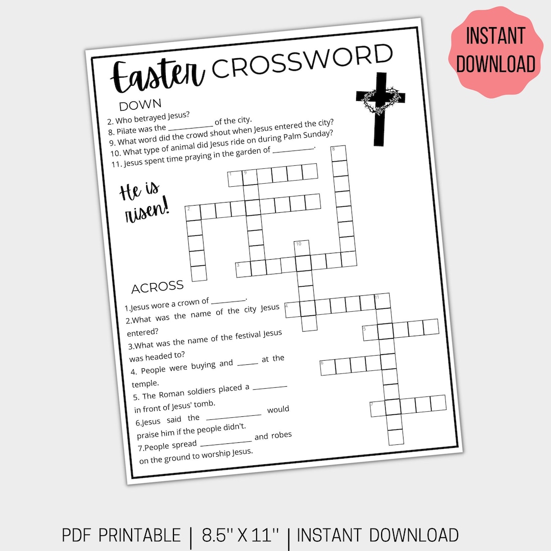 Easter Crossword Puzzle Printable Easter Printable Activity - Etsy