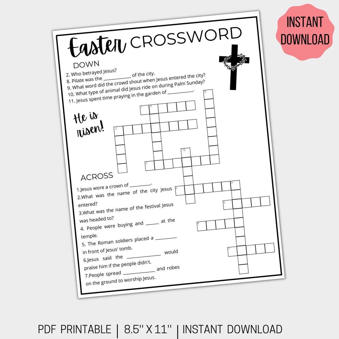 Easter Crossword Puzzle Printable - Easter Printable Activity- Sunday ...