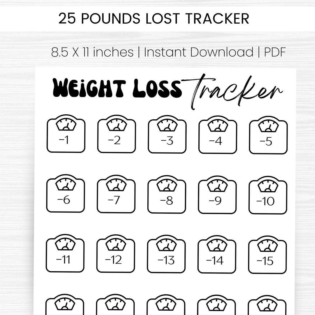 25 Pounds Tracker | Weight Loss Tracking Sheets | 25 Pound Weight Loss ...