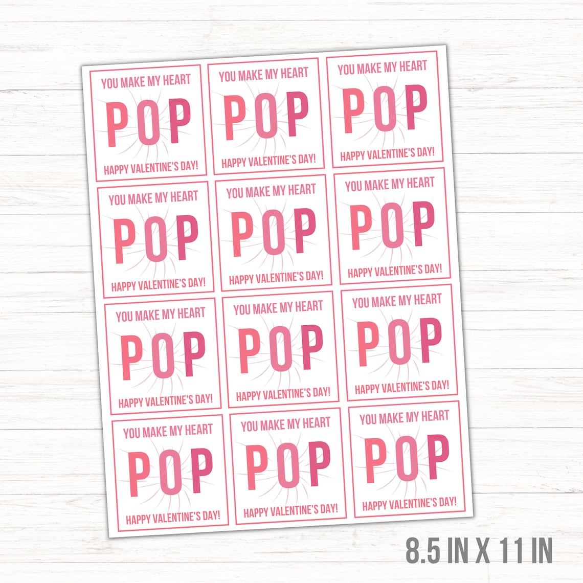 Printable Pop Valentine's Day Cards Printable Valentine Cards Printable Valentines Instant ...