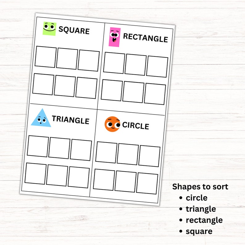 Shape Sorting Activity Sort by Shapes Worksheet Preschool Pages - Etsy
