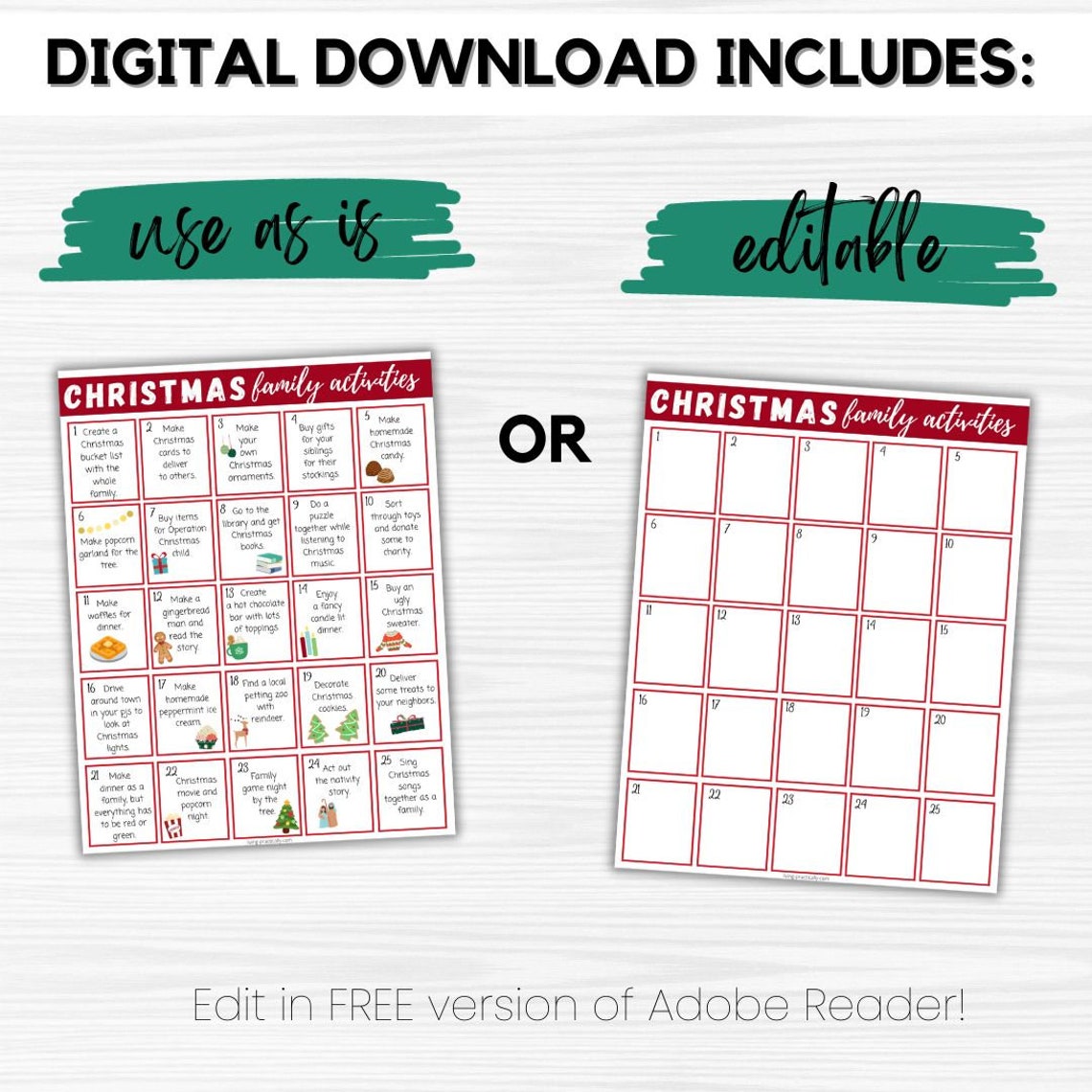 Printable Advent Calendar Kids Advent Calendar Christmas Countdown ...