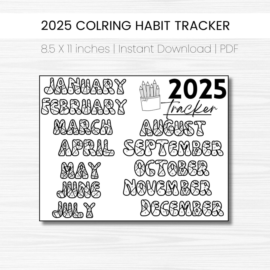 Coloring Habit Tracker Habit Tracker 2025 Daily Habit Tracker Instant ...