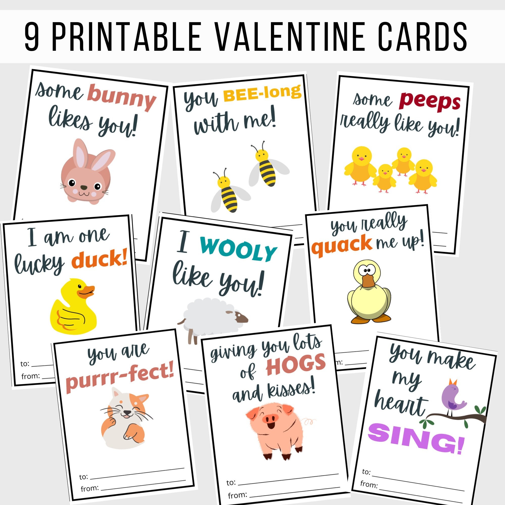 Printable ANIMAL Valentines Day Cards for Kids Set of 9 Designs ...