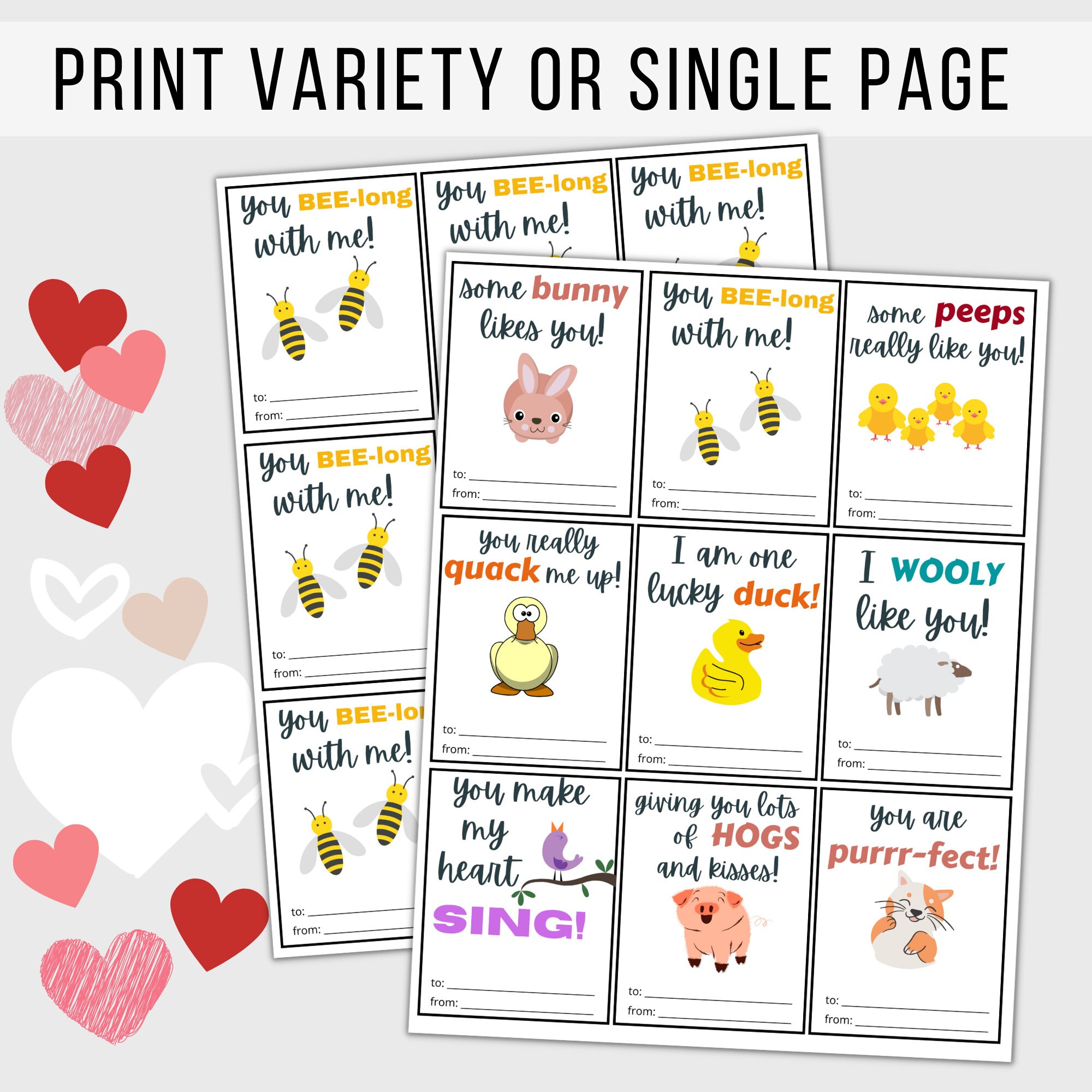 Printable ANIMAL Valentines Day Cards for Kids Set of 9 Designs ...
