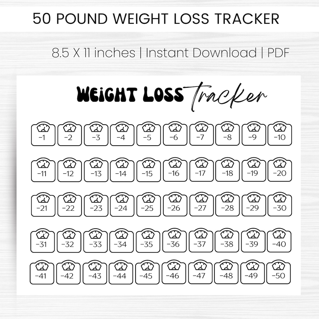 50 Pounds Tracker | Weight Loss Tracking Sheets | 50 Pound Weight Loss ...