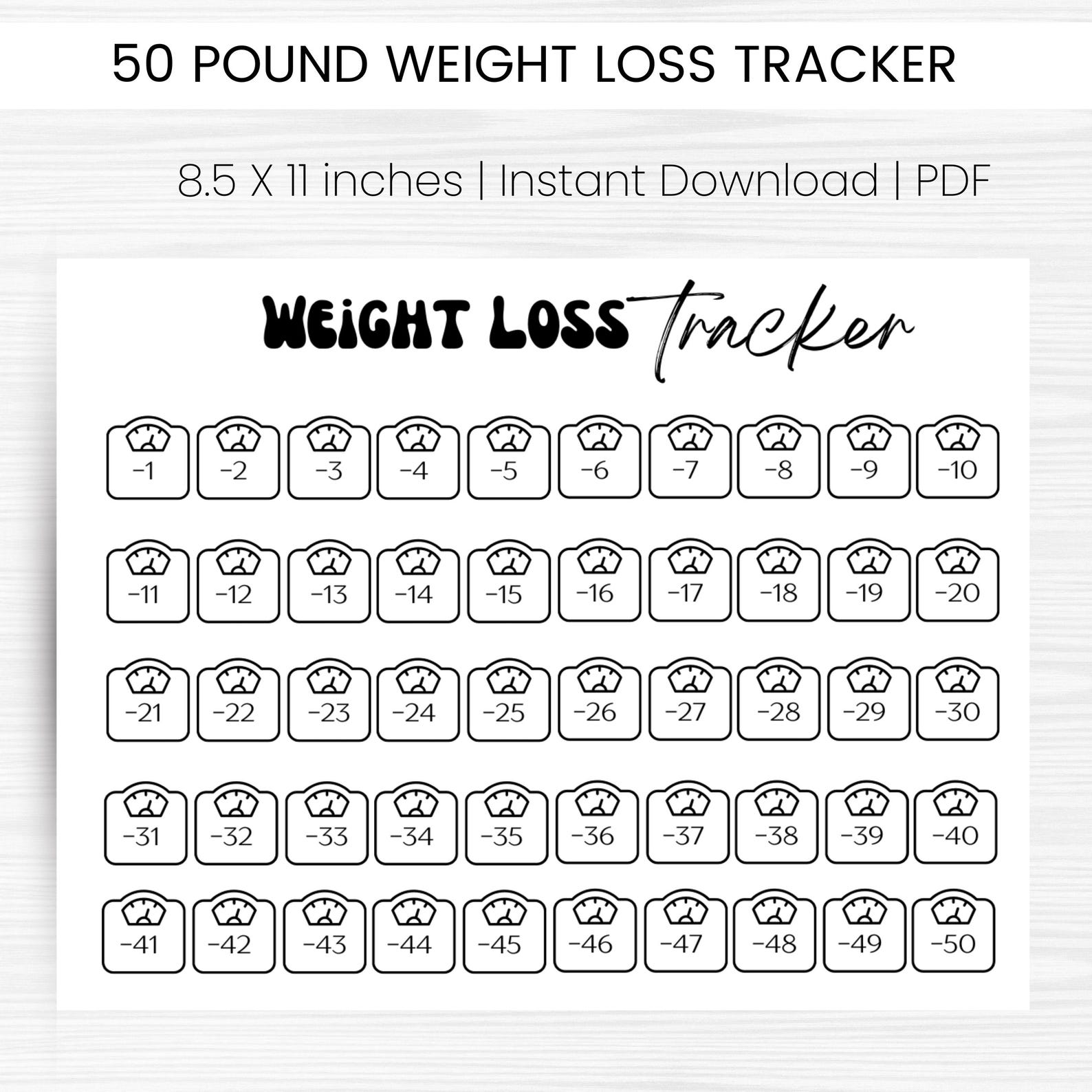 50 Pounds Tracker | Weight Loss Tracking Sheets | 50 Pound Weight Loss ...