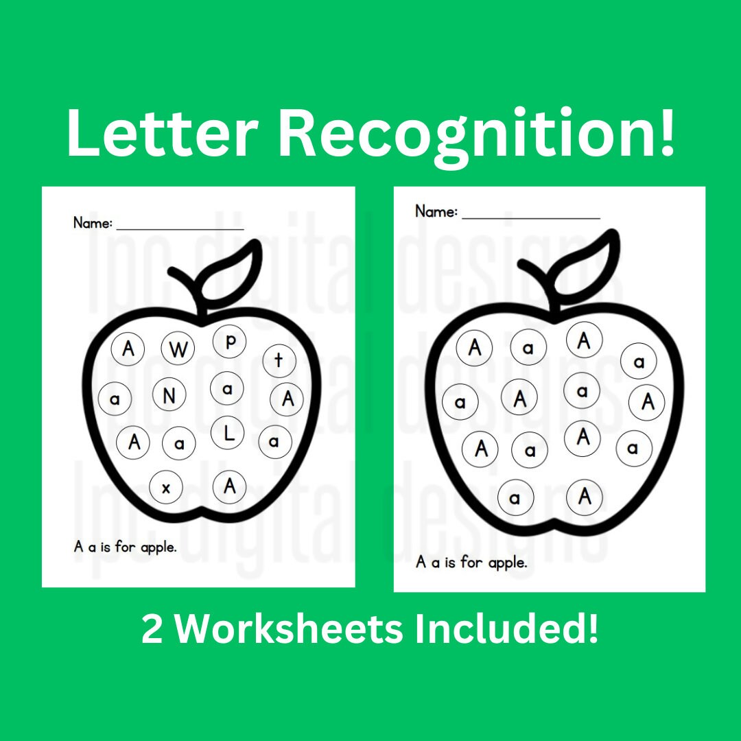 A is for Apple Dot Art Worksheet, Dauber Letter Recognition, Alphabet ...