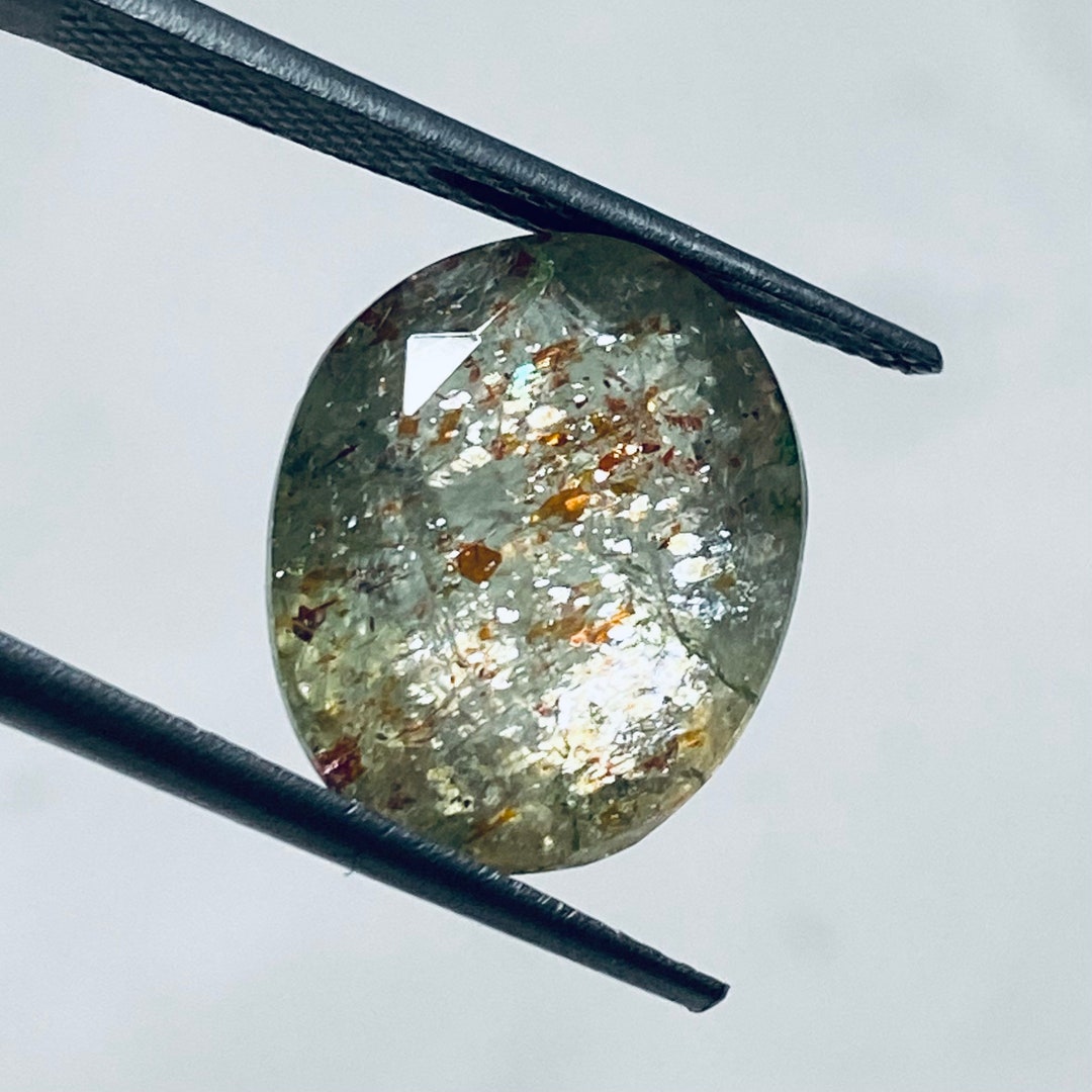 Premium Mint Green Confetti Sunstone | 12x15mm Multi-flake Sparkling ...