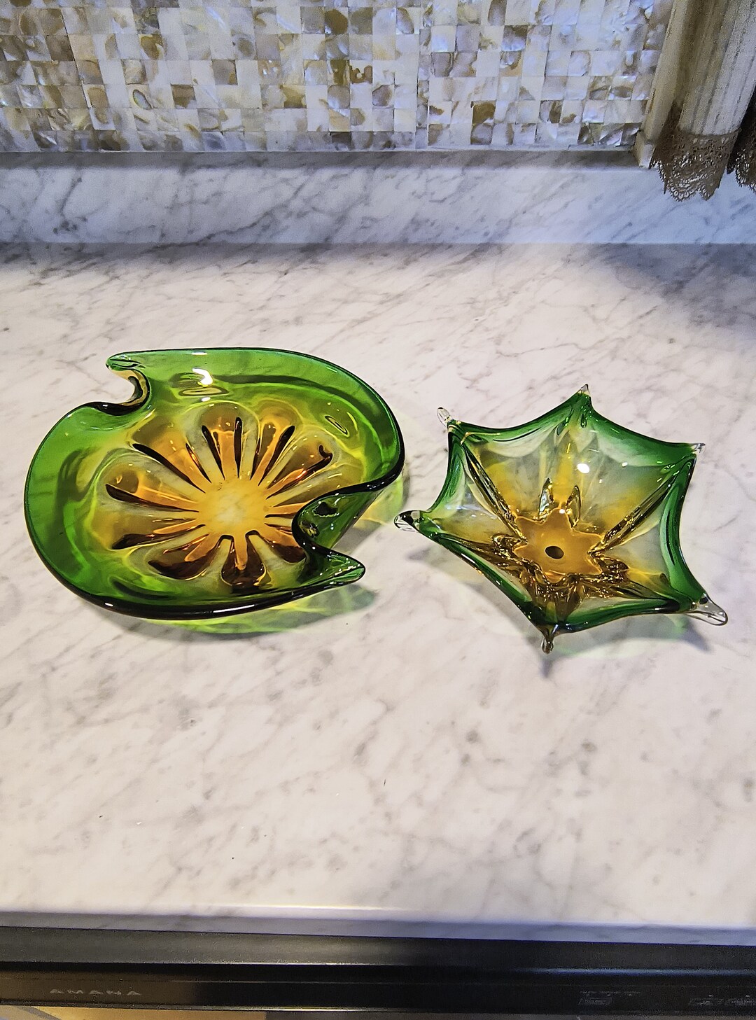Vintage Large MCM Art Glass Pieces Set of Two Large & Small - Etsy